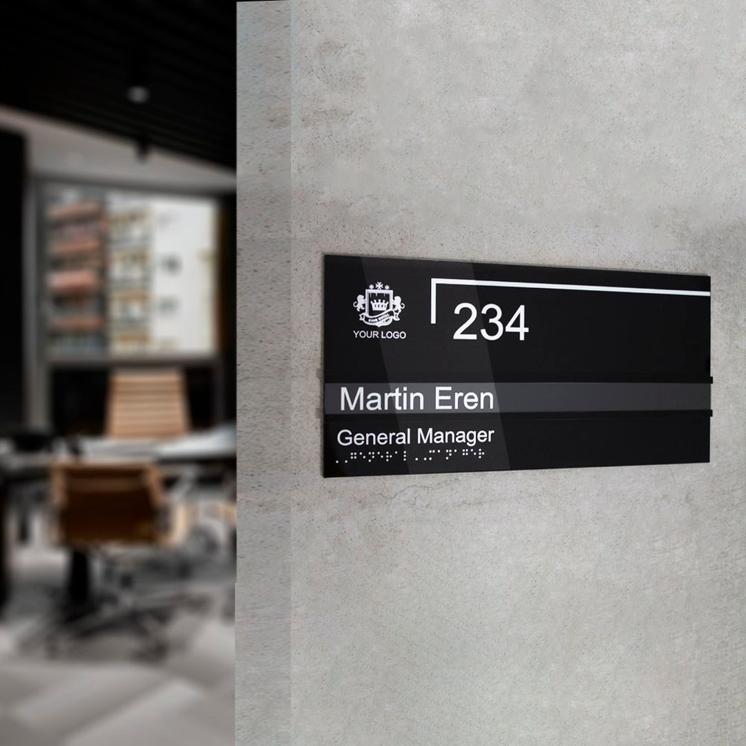 Custom Nameplate Sign With Font Braille, Business Sign, Name Door Plate ...