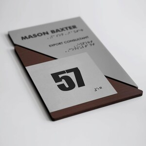 Personalized Office Door Number Sign – Stainless Steel Wood Nameplate ...