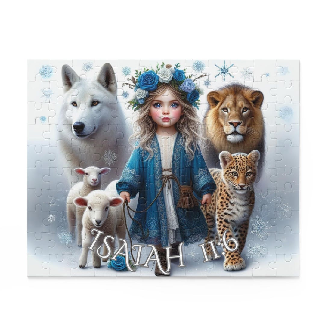 Puzzle,7 Child Leading Wild Animals Isaiah 11:6, Boho Jigsaw Game ...