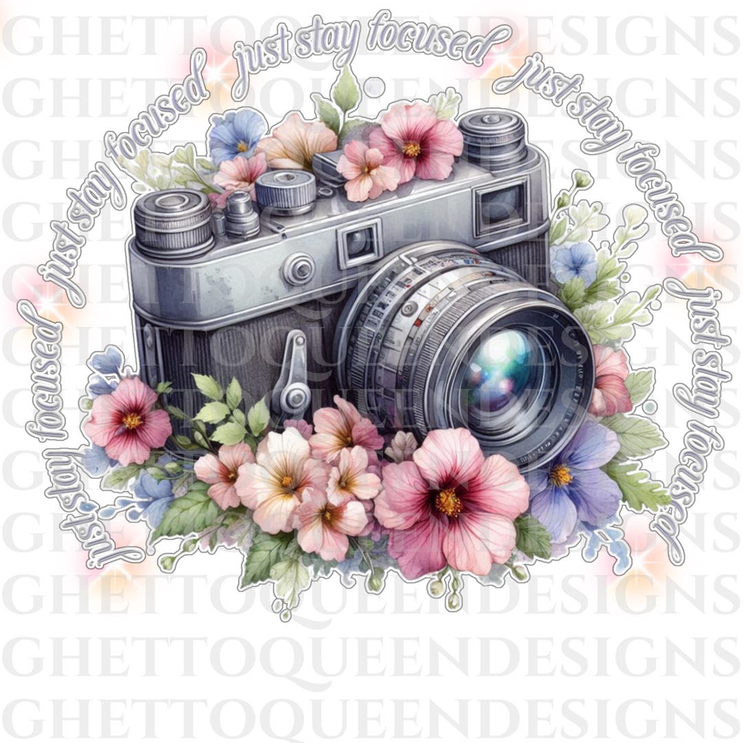 Just Stay Focused PNG | Watercolor Vintage Camera With Pastel Flowers ...