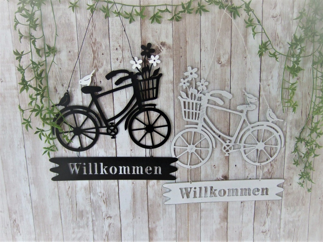 Door Hanger Bike Black or White Metal Welcome Welcome Trailer - Etsy