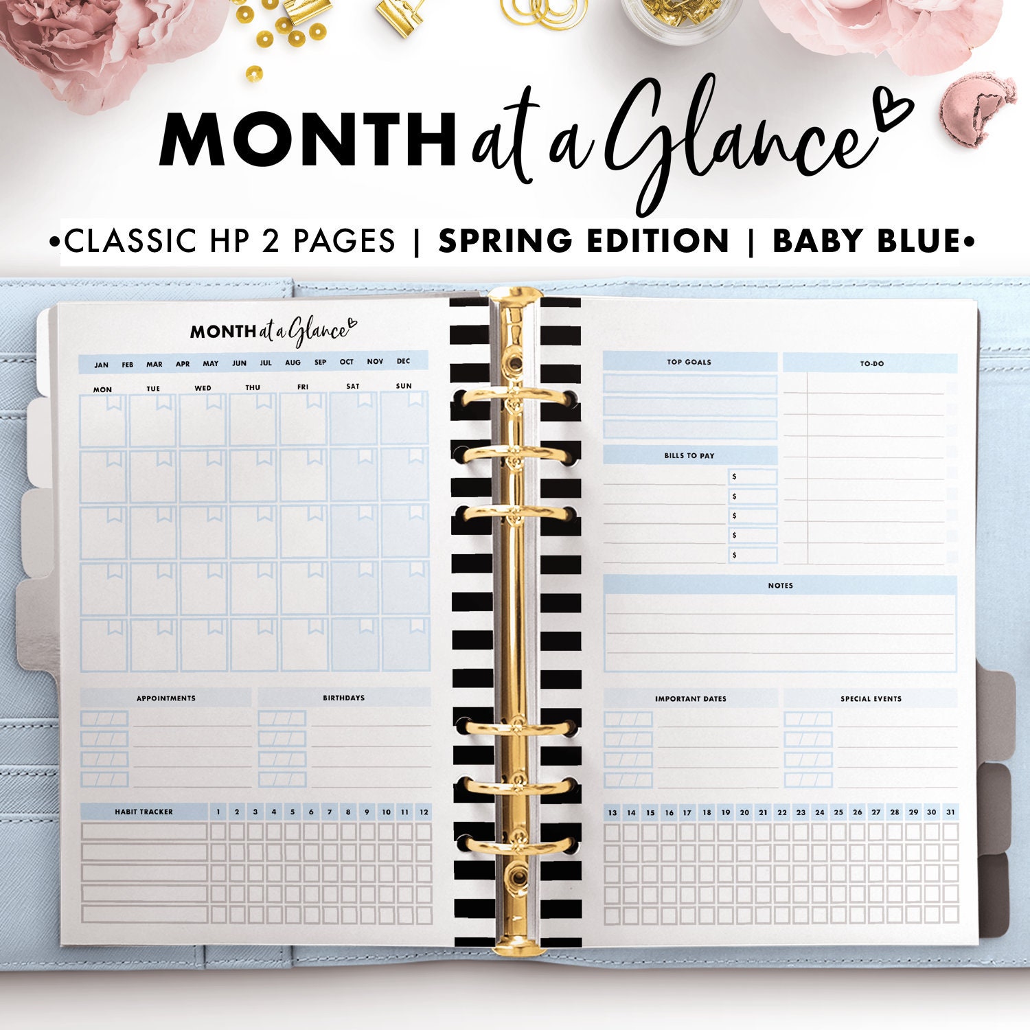 Classic HP Month at a Glance Baby Blue - Etsy
