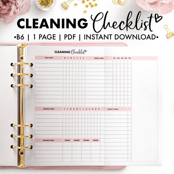 B6 Cleaning Checklist | Etsy