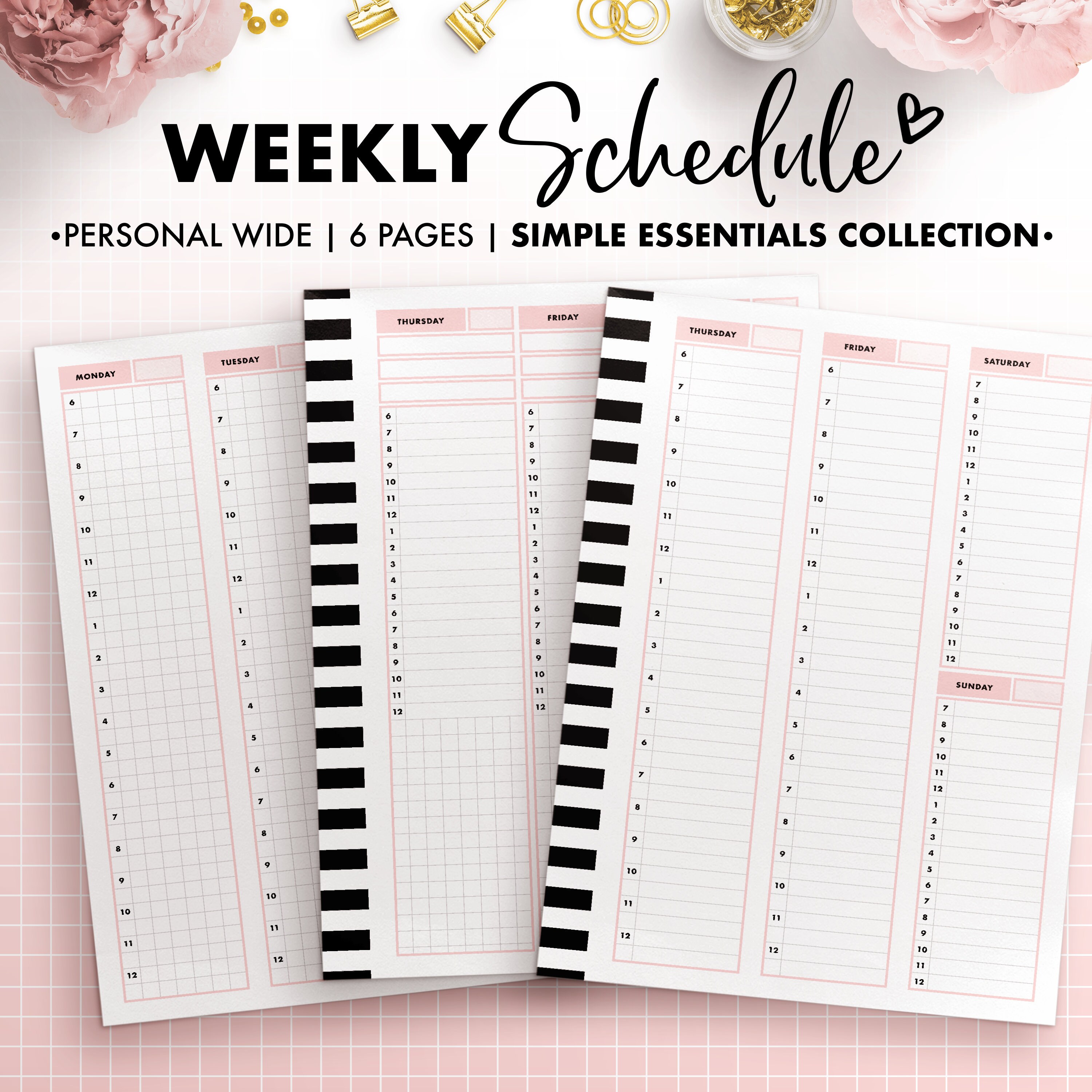 Personal Wide Weekly Schedule | Etsy