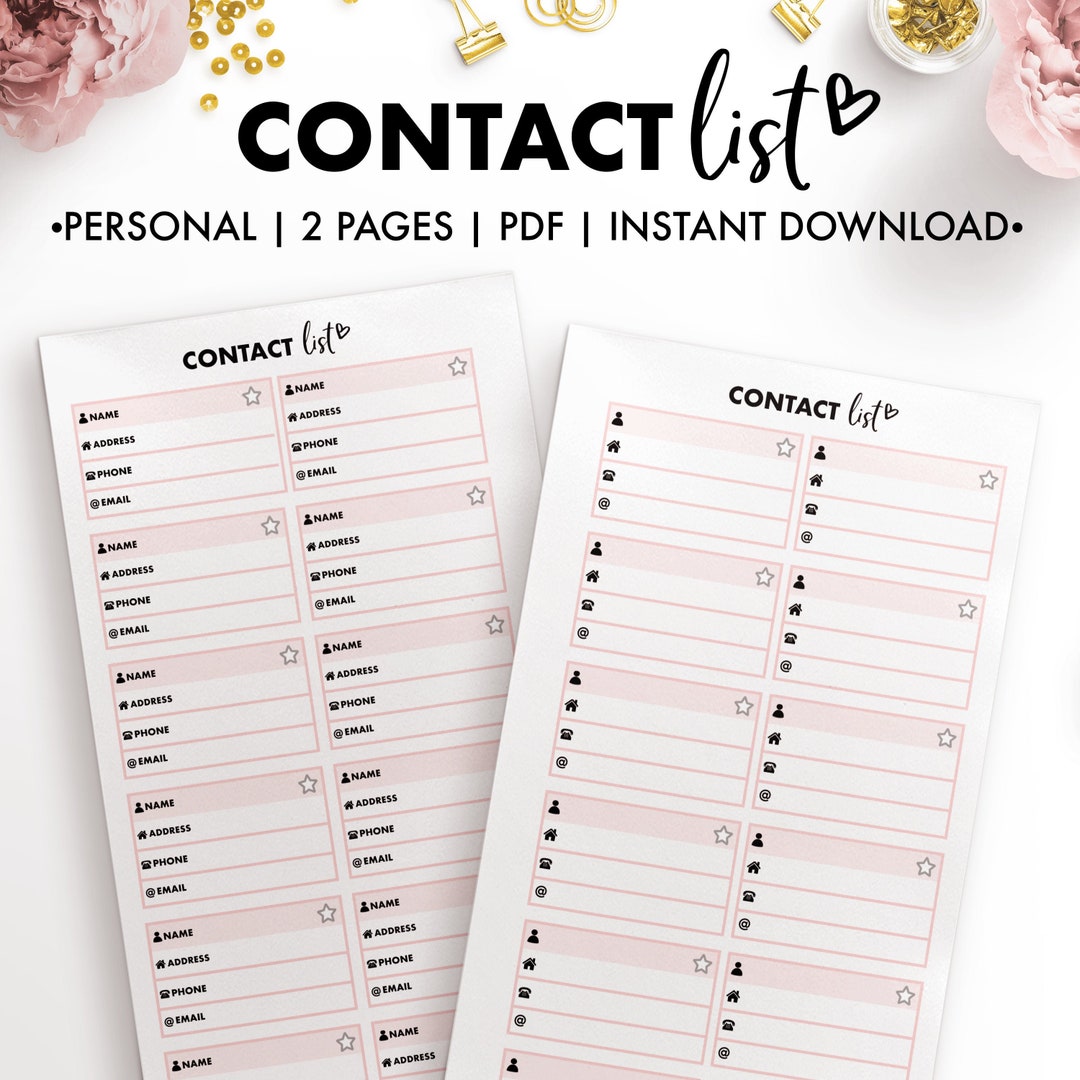 Personal Size, Contact List - Etsy