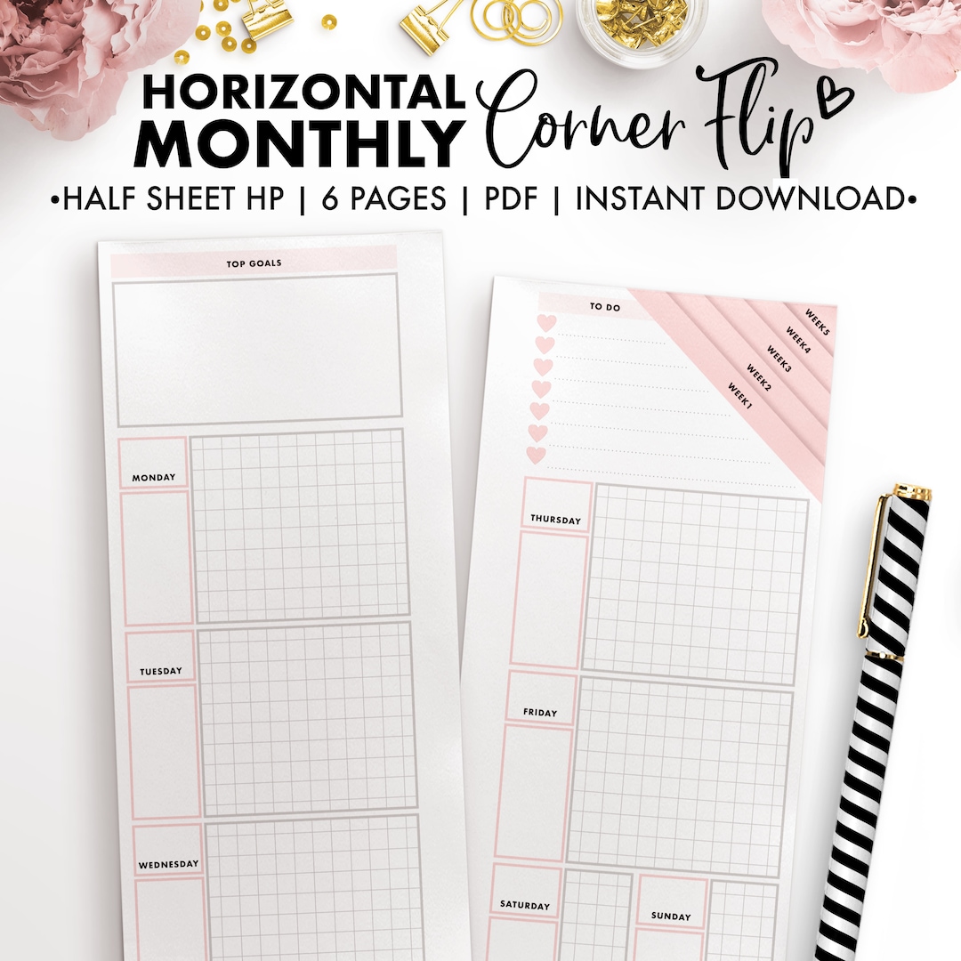 Planify Pro, Half Sheets Happy Planner Horizontal Monthly Corner Flip ...