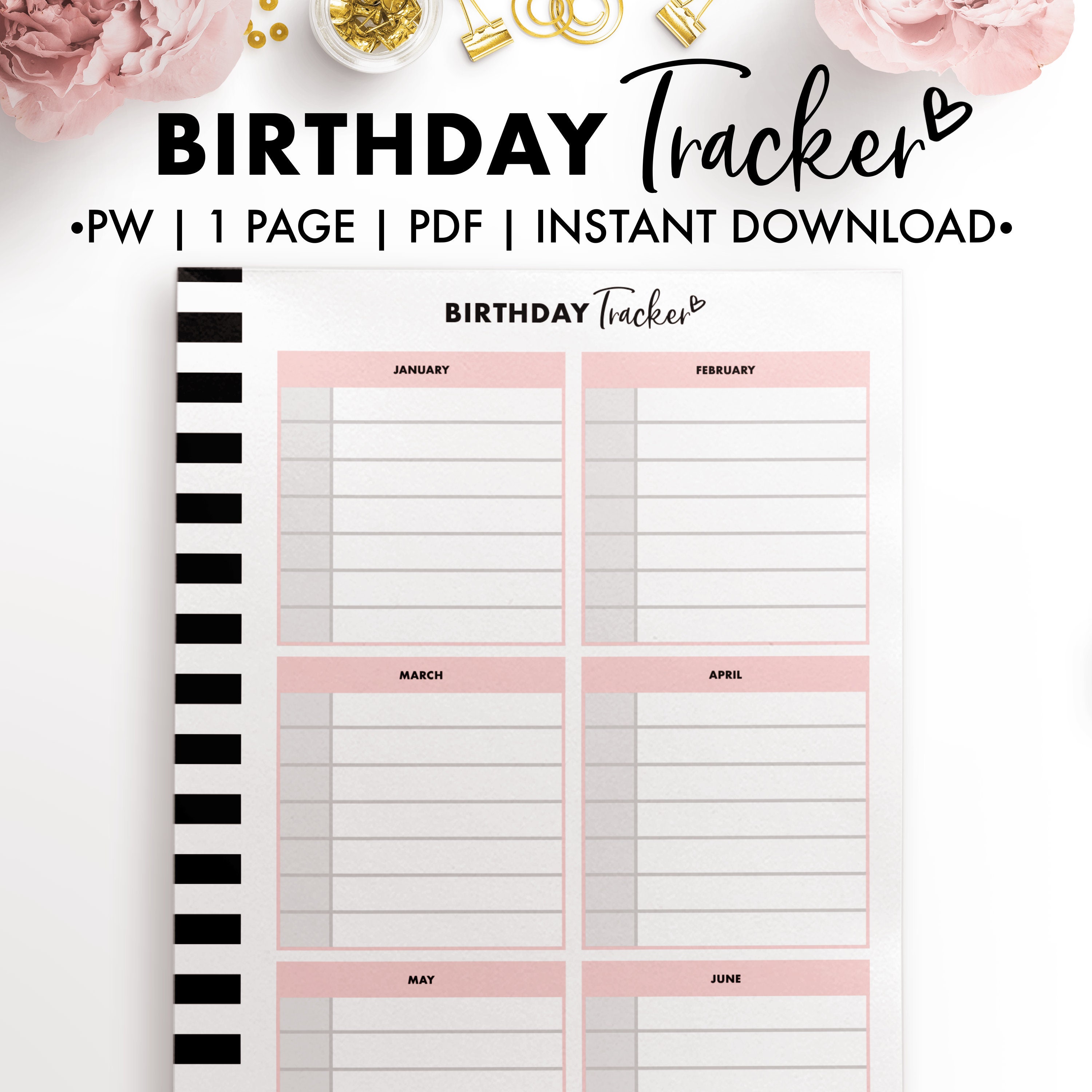 Personal Wide Birthday Tracker | Etsy