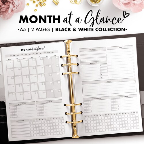 Monthly Overview Month at a Glance Month on 1 Page A4 A5 - Etsy
