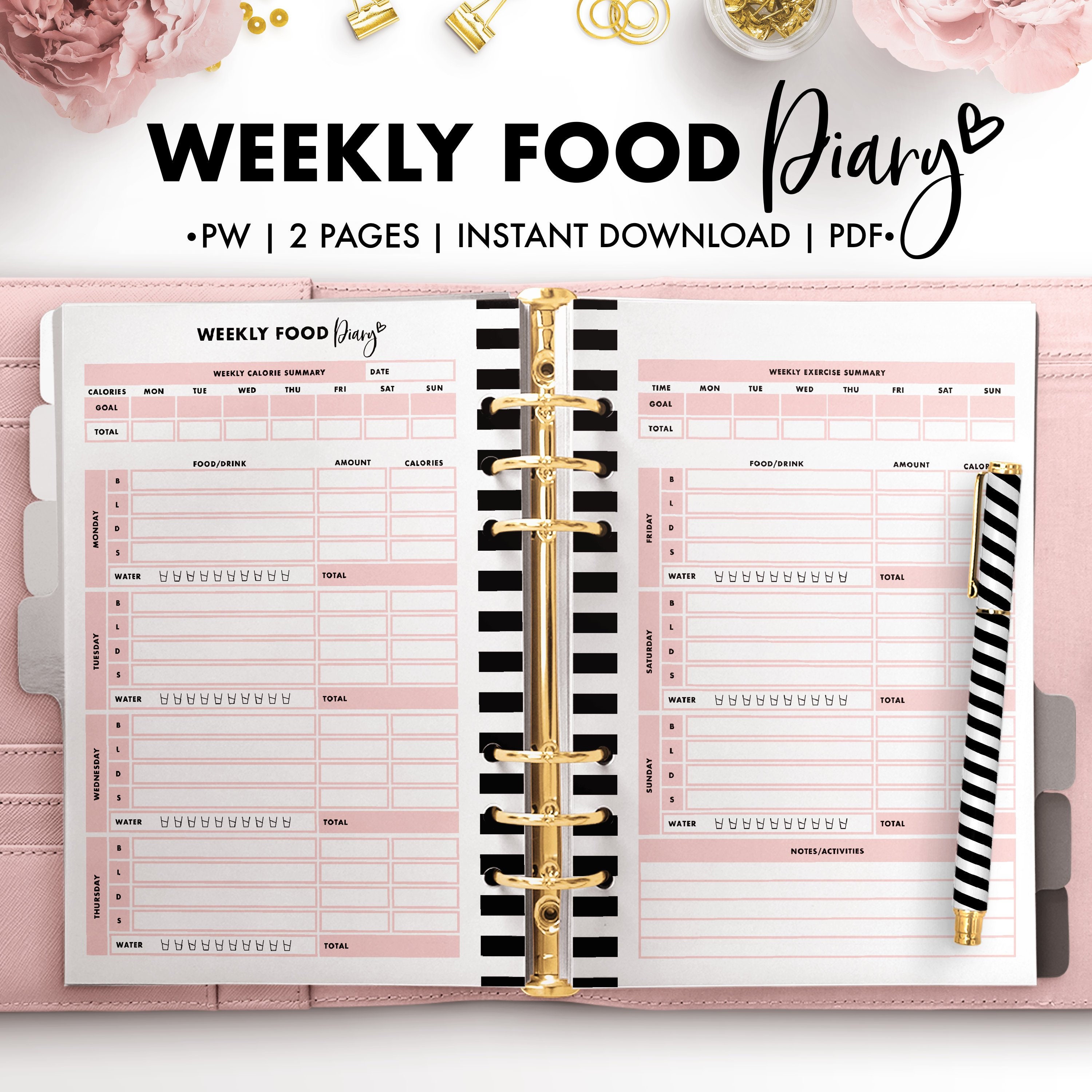 Personal Wide Weekly Food Diary - Etsy