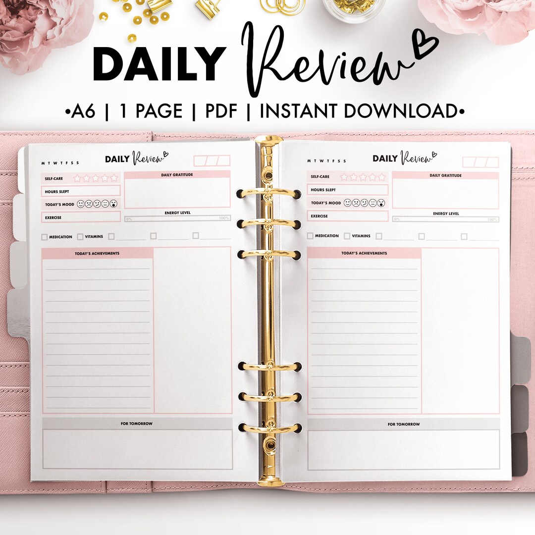 Planify Pro, A6, Daily Review - Etsy
