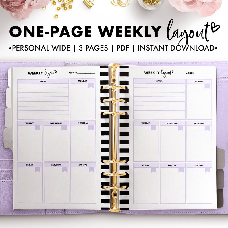 Planify Pro, Personal Wide One Page Weekly Layout, Weekly Planner One ...