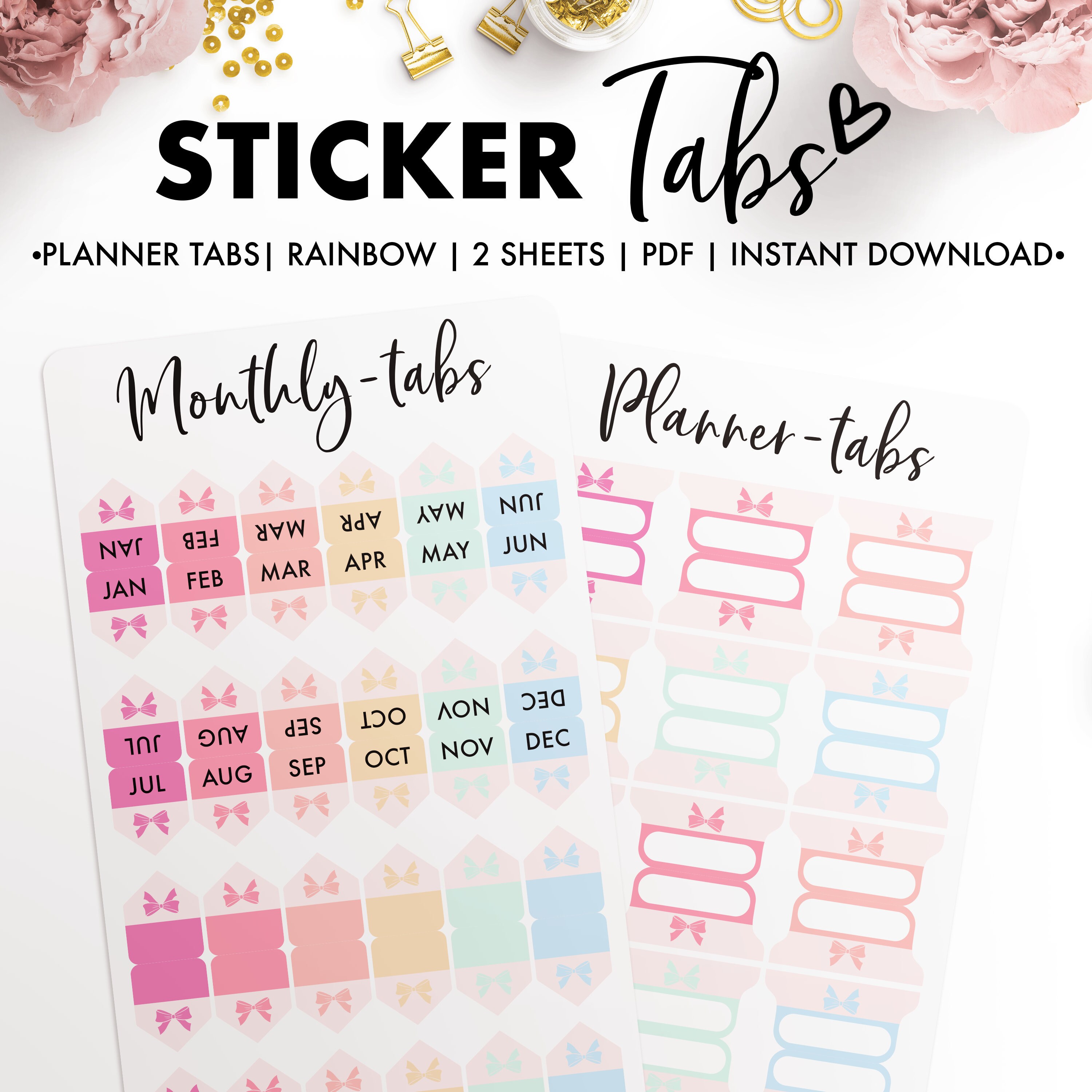 Rainbow Sticker Tabs PDF Instant Download | Etsy