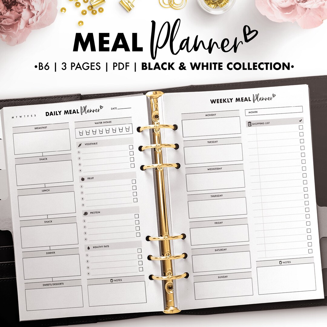 Planify Pro, B6, Meal Planner, Black and White - Etsy