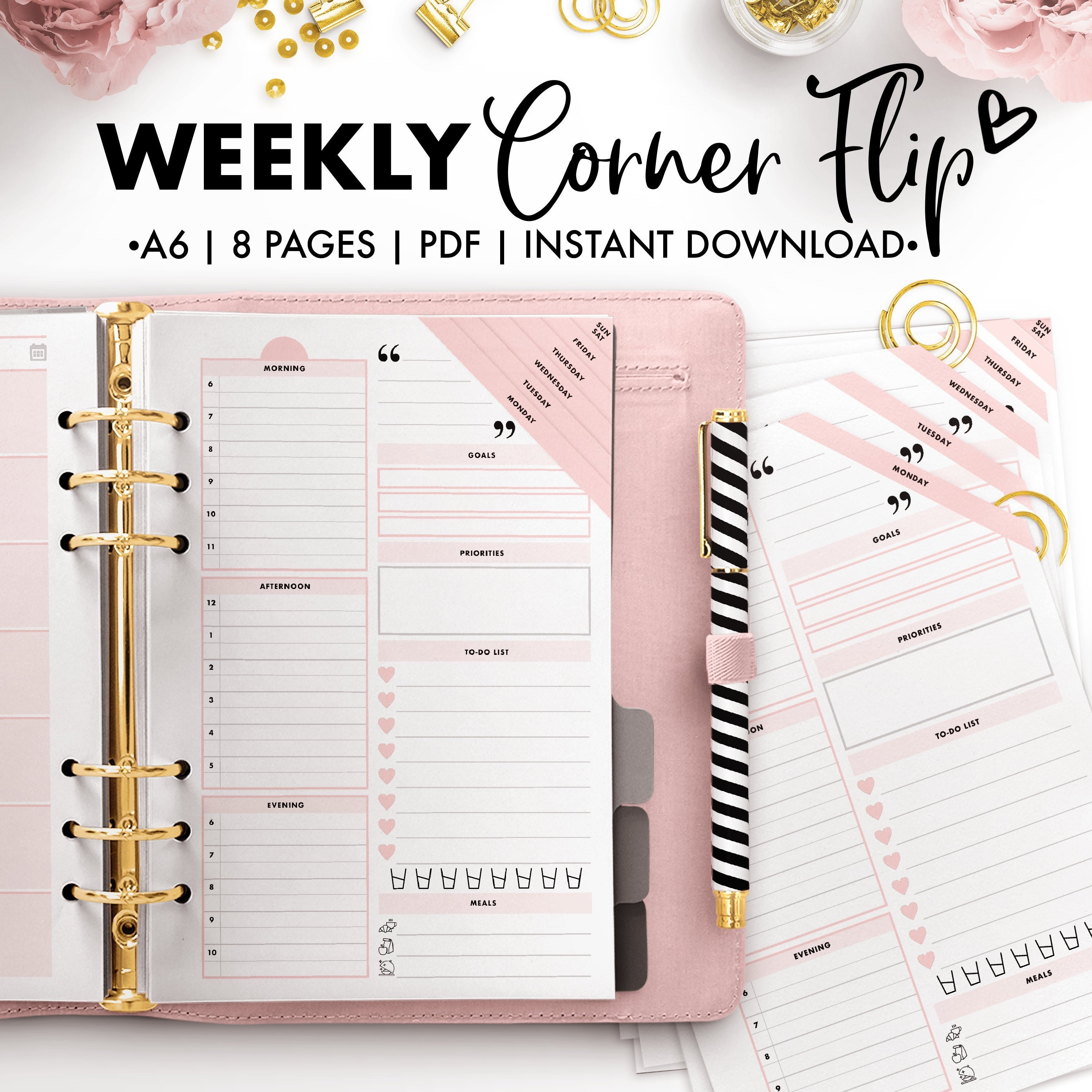 A6 Weekly Corner Flip - Etsy