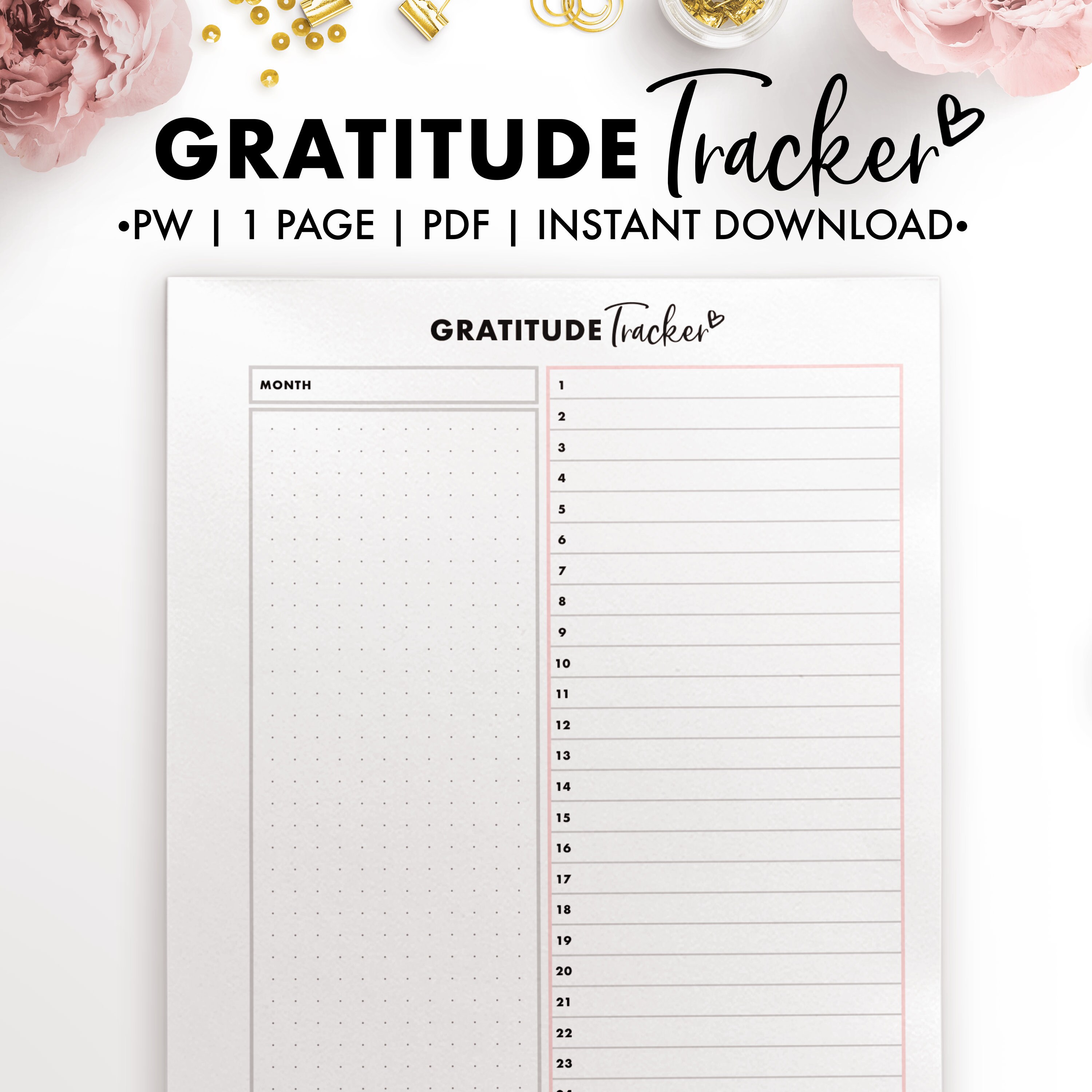 Personal Wide Gratitude Tracker - Etsy