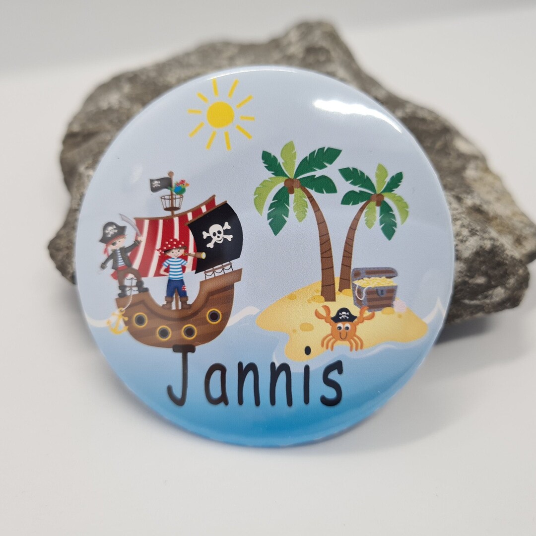 Personalized Button With Name or Text and Pirates for Boys as a Gift ...