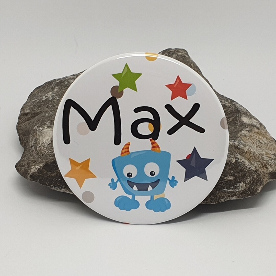 Personalized Button With Name or Text and Little Monster With Colorful ...