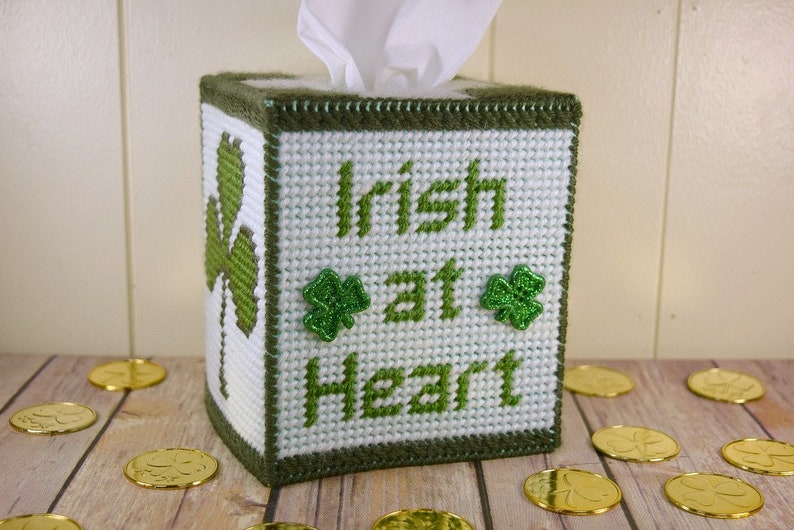 Irish at Heart Tissue Box Cover Plastic Canvas Pattern St Patricks Day ...