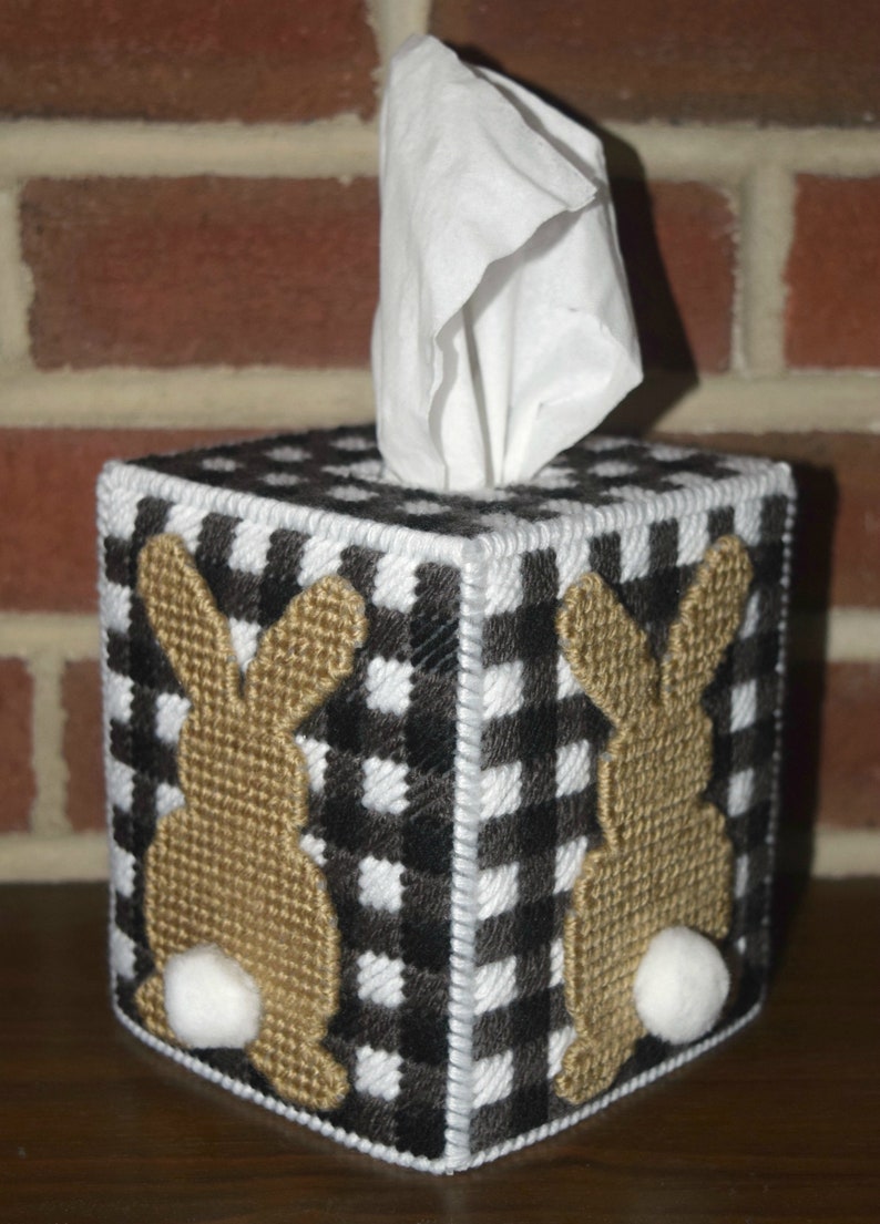Buffalo Plaid Easter Bunny Tissue Box Cover Plastic Canvas - Etsy
