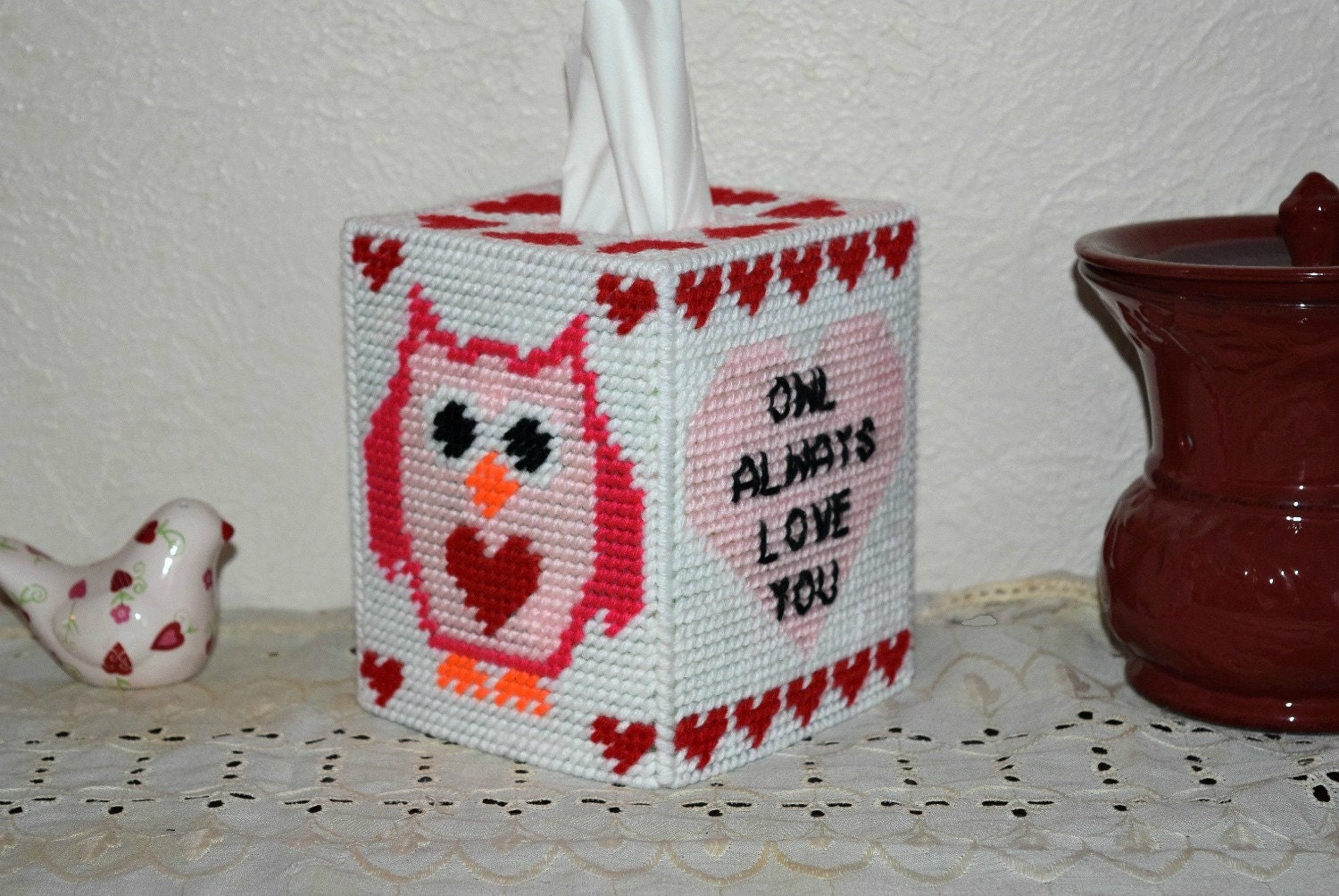 Valentines Day Tissue Box Cover Plastic Canvas Pattern Owl - Etsy