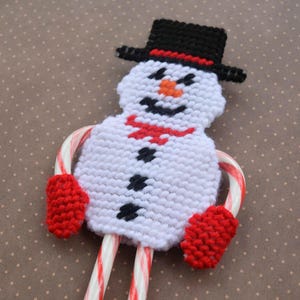 Snowman Candy Cane Holder Plastic Canvas Pattern - Christmas Treat ...