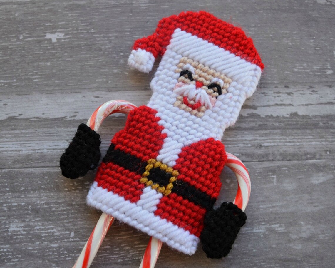 Santa Candy Cane Holder Plastic Canvas Pattern Christmas Treat Holder ...