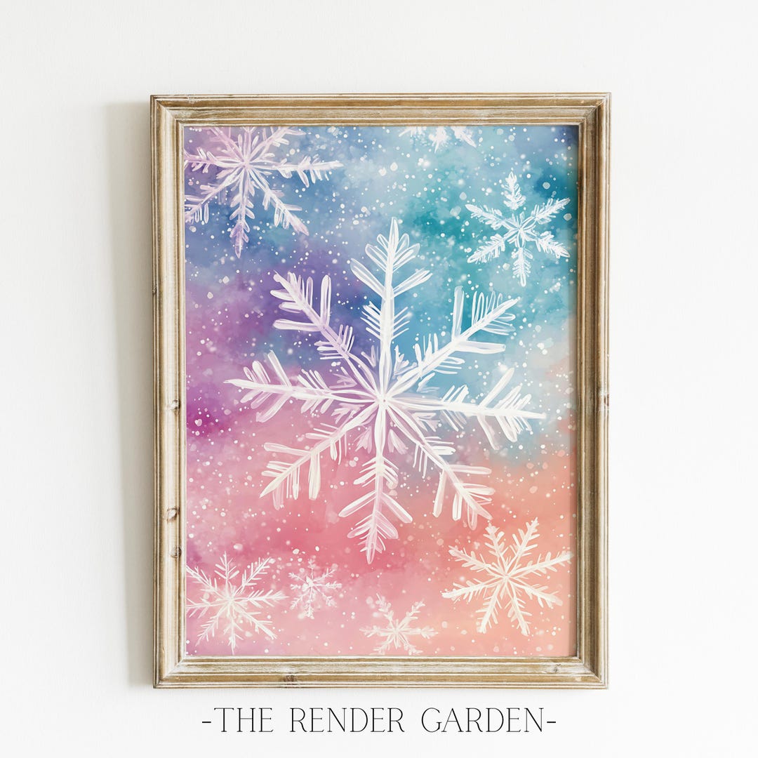 Pastel Snowflake Printable Wall Art, Winter Watercolor Holiday Decor ...