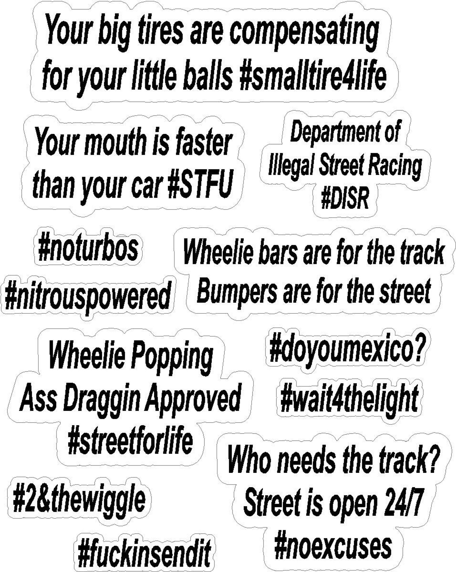 Funny Drag Racing Sayings 12pc Stickers Decals Nitrous Street | Etsy