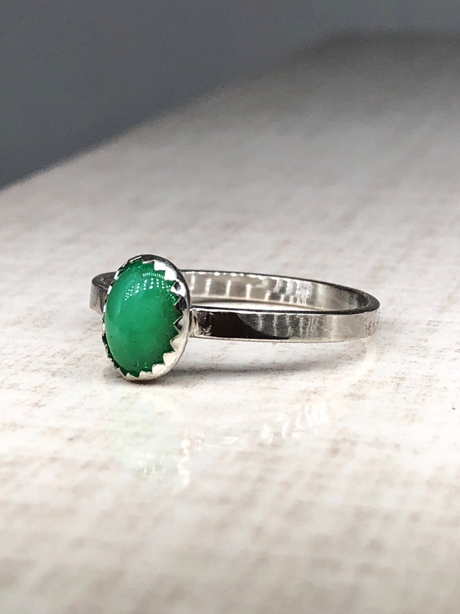 Oval green chalcedony ring | Etsy