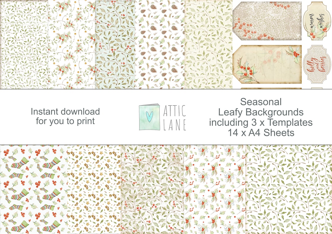 Seasonal Leafy Backgrounds - Printable Background Papers - Etsy