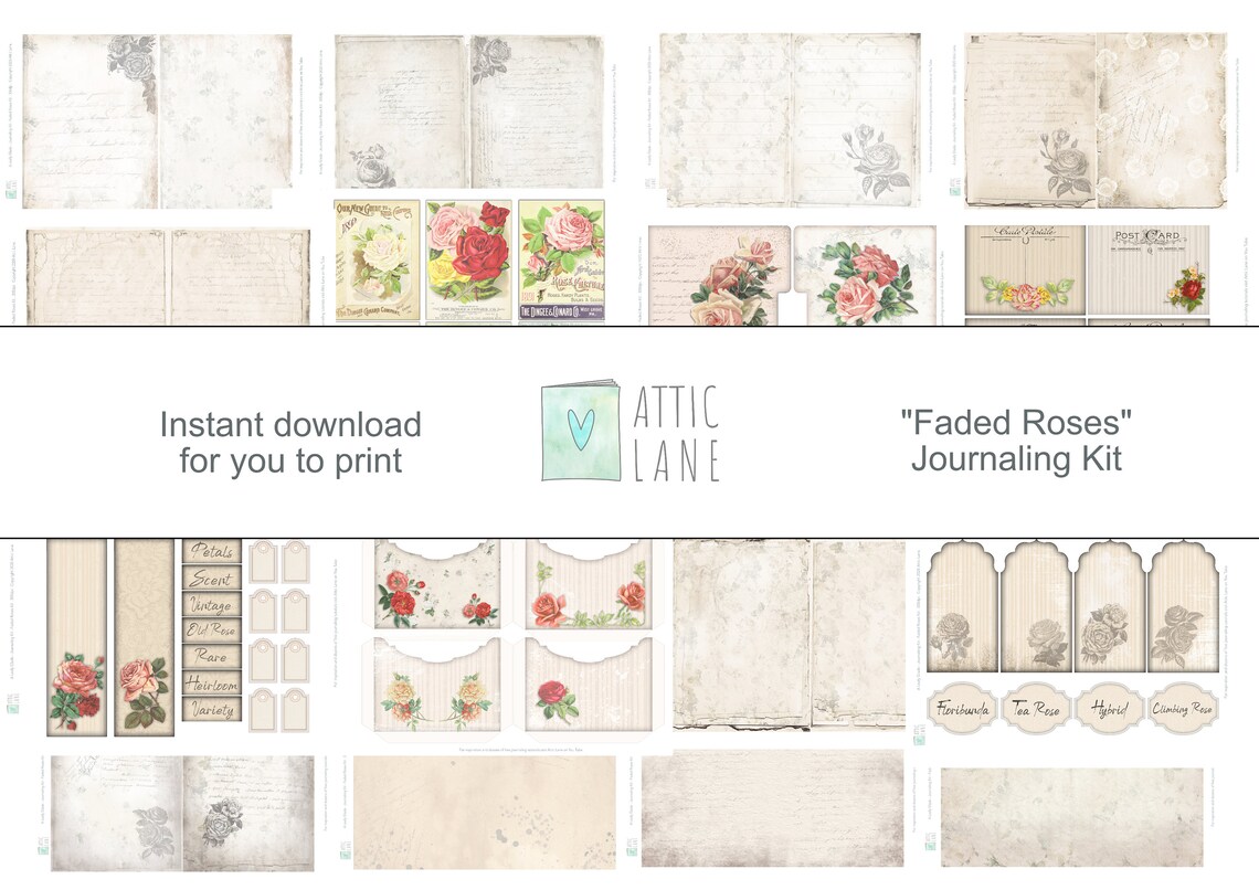Faded Roses - Printable Journal Kit - Etsy