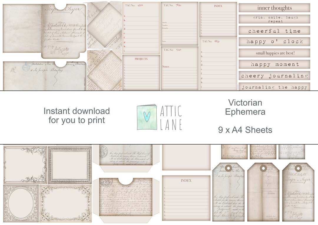 Victorian Ephemera Collection - 9 Printable Sheets! - Etsy