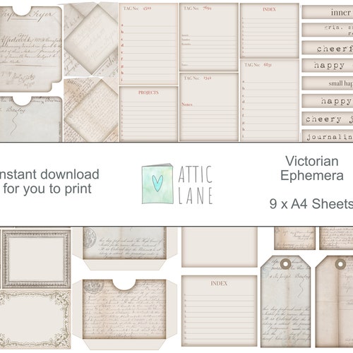 Victorian Ephemera Collection 9 Printable Sheets - Etsy