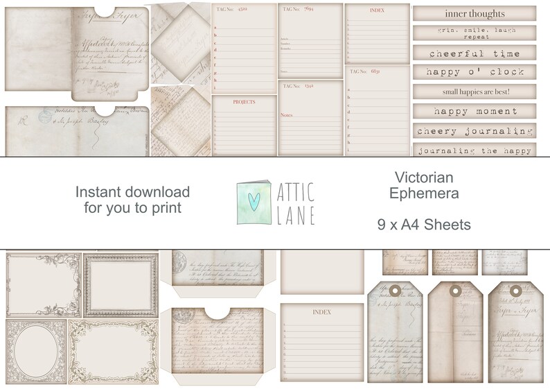 Victorian Ephemera Collection 9 Printable Sheets - Etsy