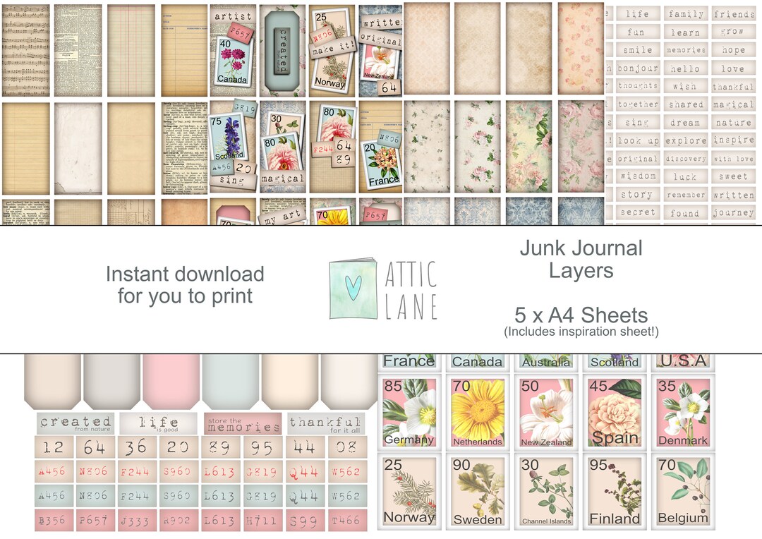 Junk Journal Layers - Printable Files - Etsy