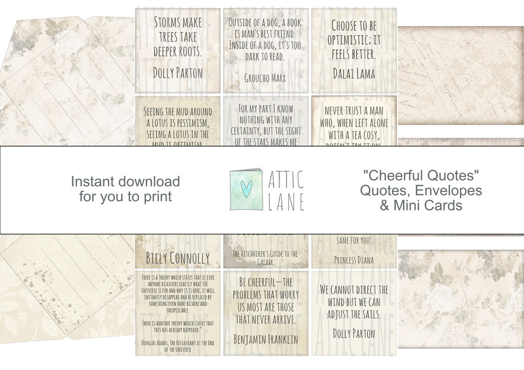 Cheerful Quotes, Envelopes and Mini Cards - Printable Files - Etsy