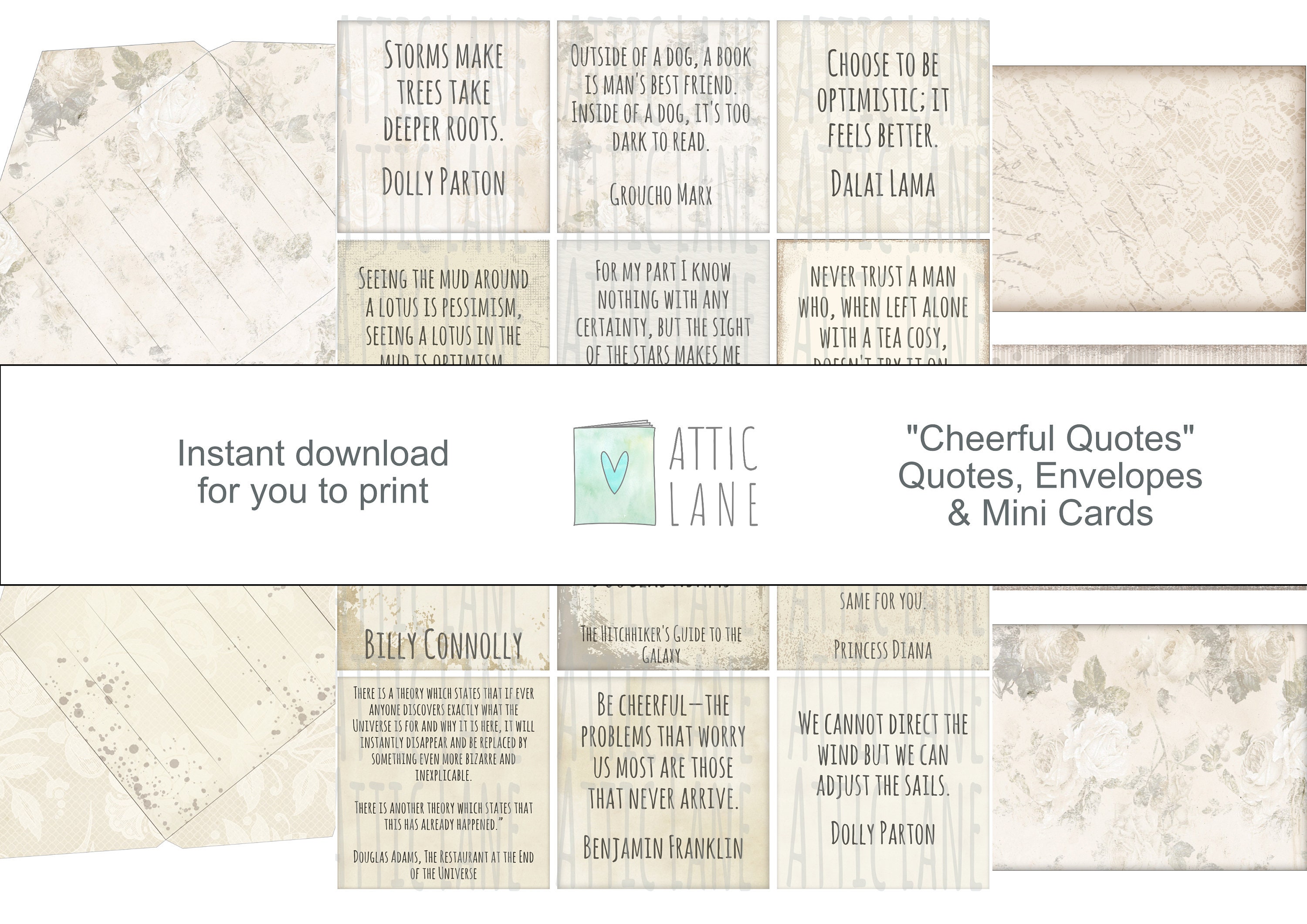 Cheerful Quotes, Envelopes and Mini Cards - Printable Files - Etsy