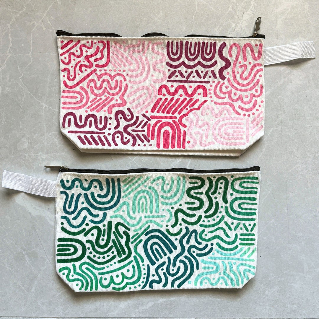 Go With the Flow Hand-painted Vibey Patterned Travel Cosmetic Bag ...
