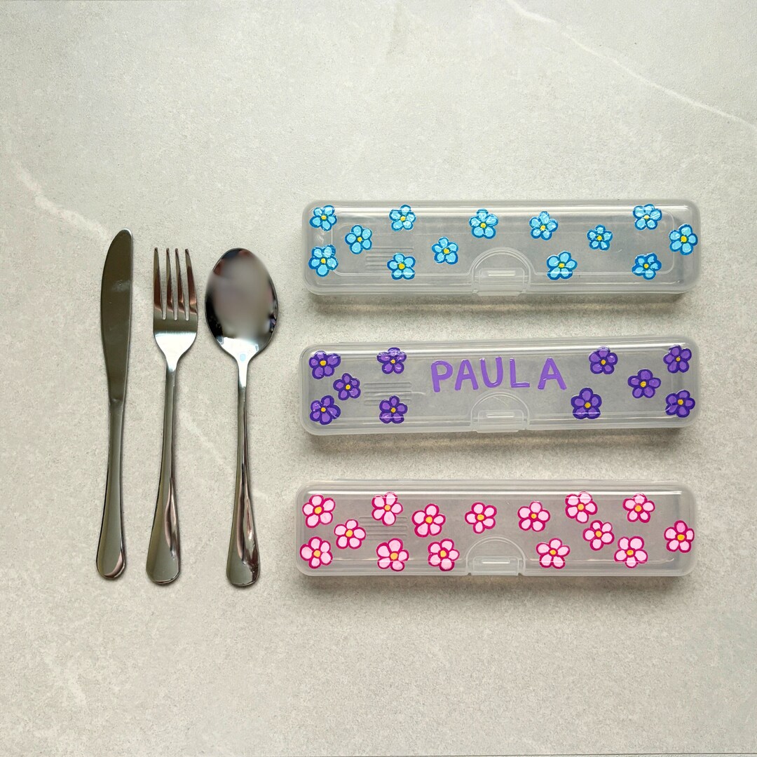 Personalized Utensil Set: Hand-painted Floral Travel Cutlery and Lunch ...