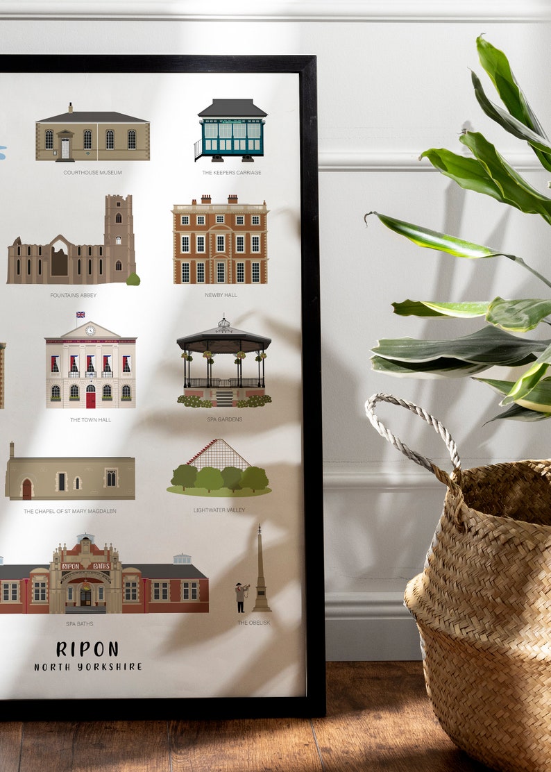Ripon Illustrated Landmarks, North Yorkshire A3 Print, Yorkshire Gift ...