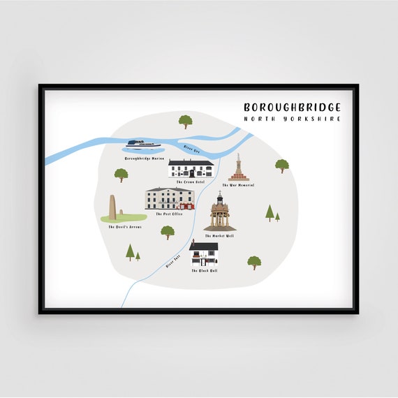 Boroughbridge Landmarks Map North Yorkshire Illustrated Map | Etsy