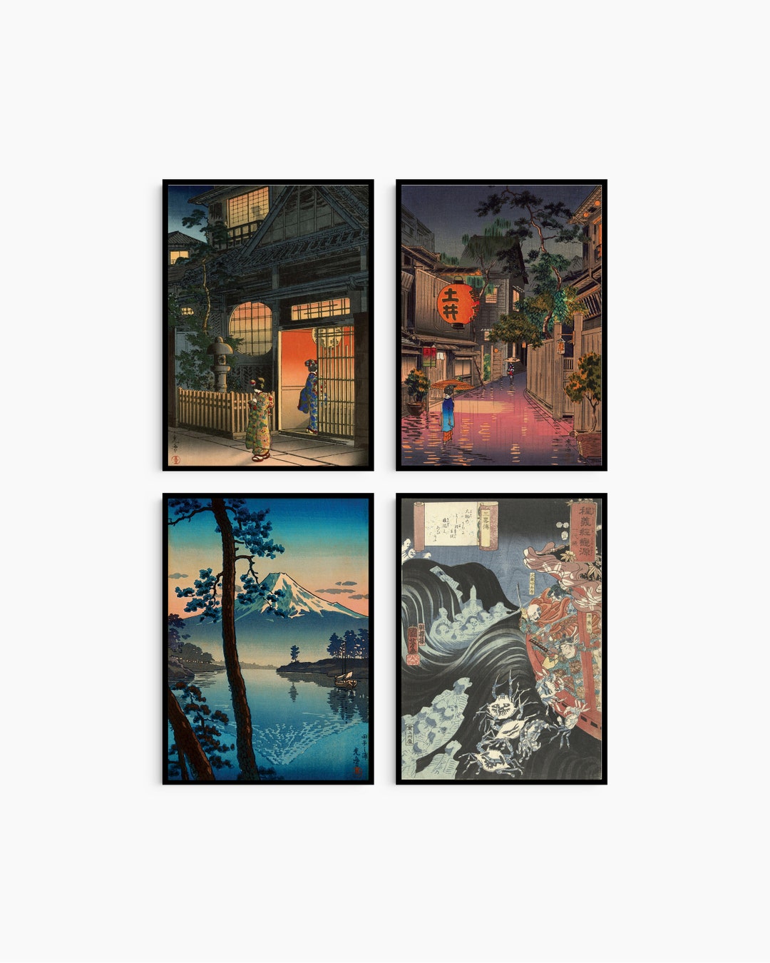Japanese Vintage Traditional Art Set of 4 Ukiyo-e Poster Prints ...