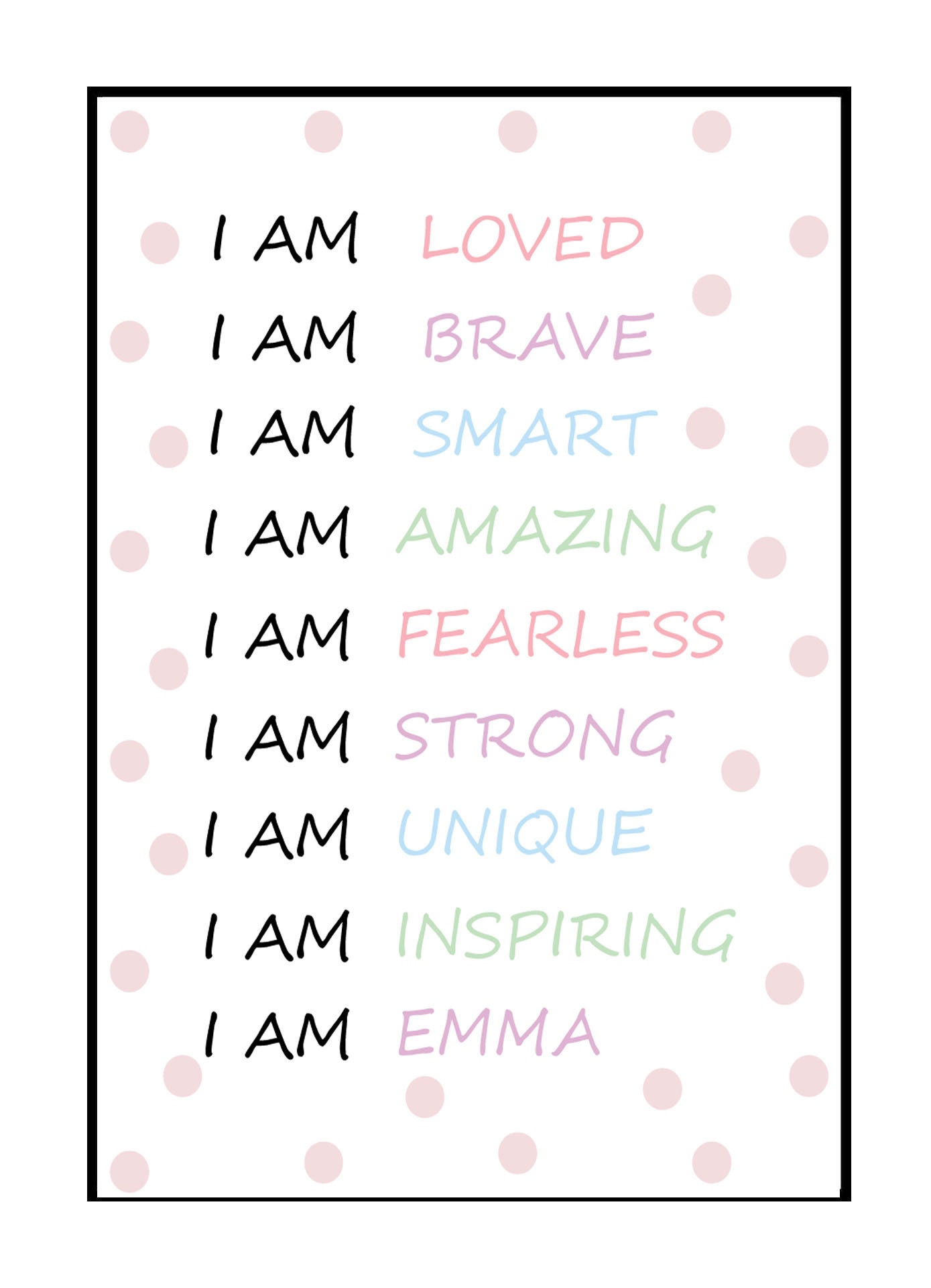 Daily Positive Affirmations Custom Personalised Name Print Unframed ...