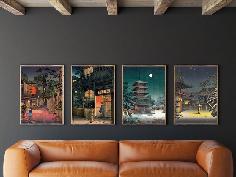 Japanese Vintage Style Art Set of 4 Ukiyo-e Poster Prints - Etsy