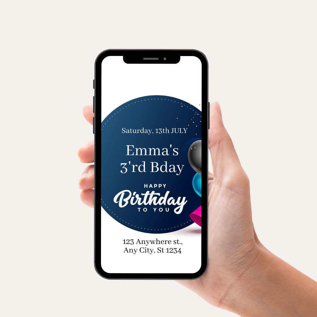 Digital Birthday Invitation Card Template, Editable Digital Birthday ...