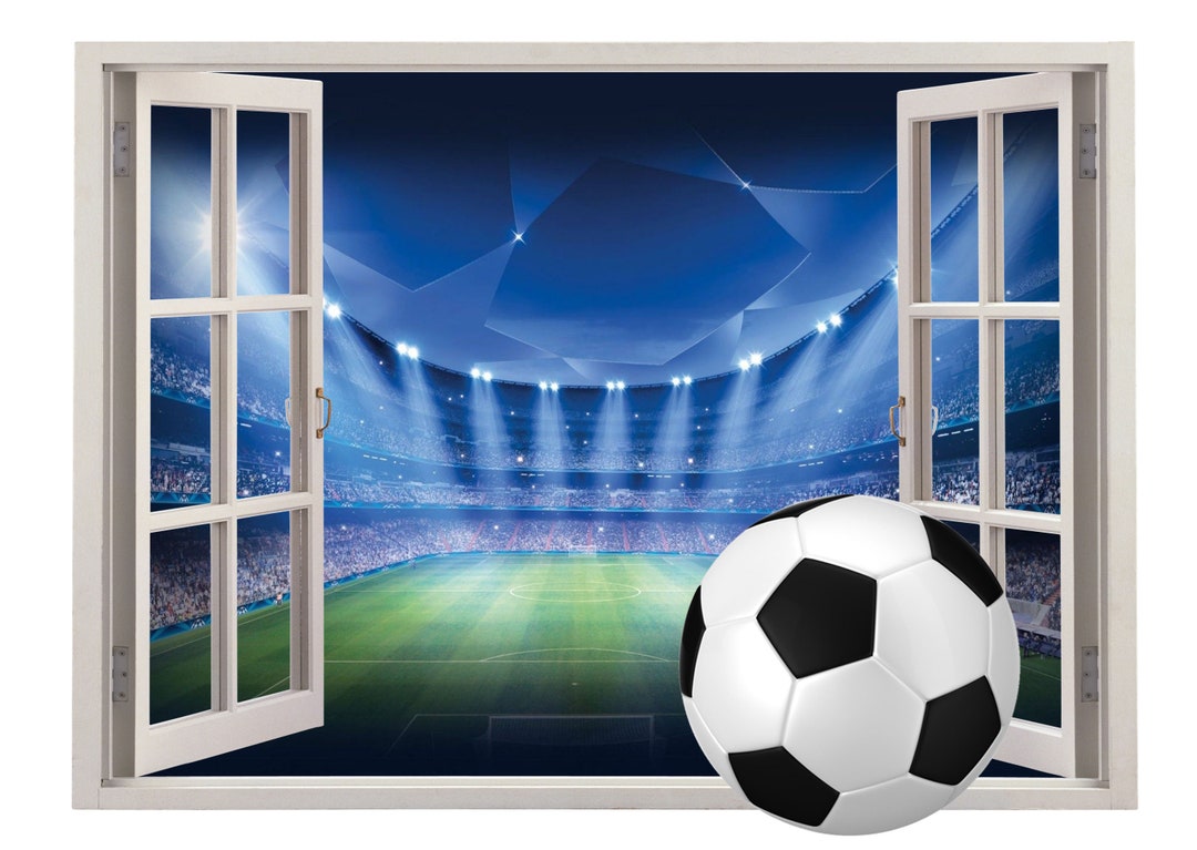 Kids 3D Fake Window View Football Stadium With Ball Wall Sticker Mural ...
