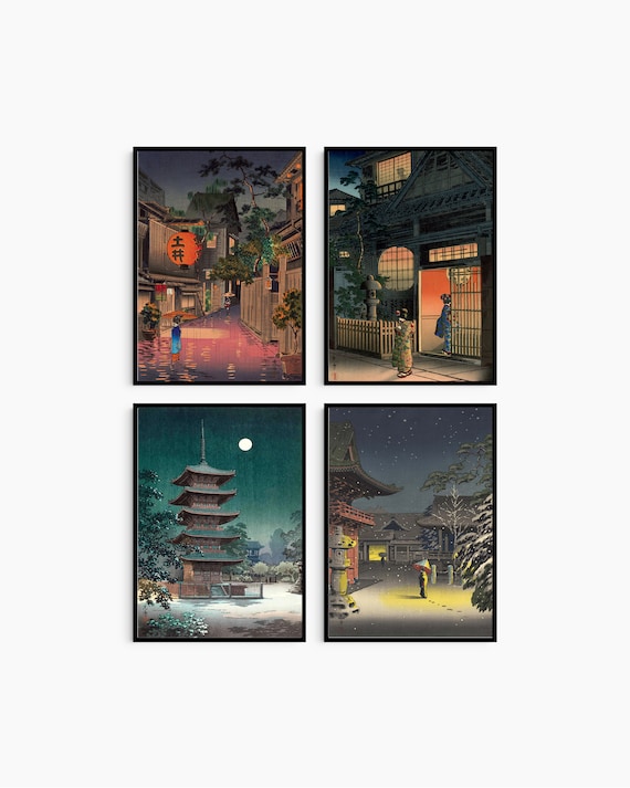 Japanese Vintage Style Art Set of 4 Ukiyo-e Poster Prints - Etsy