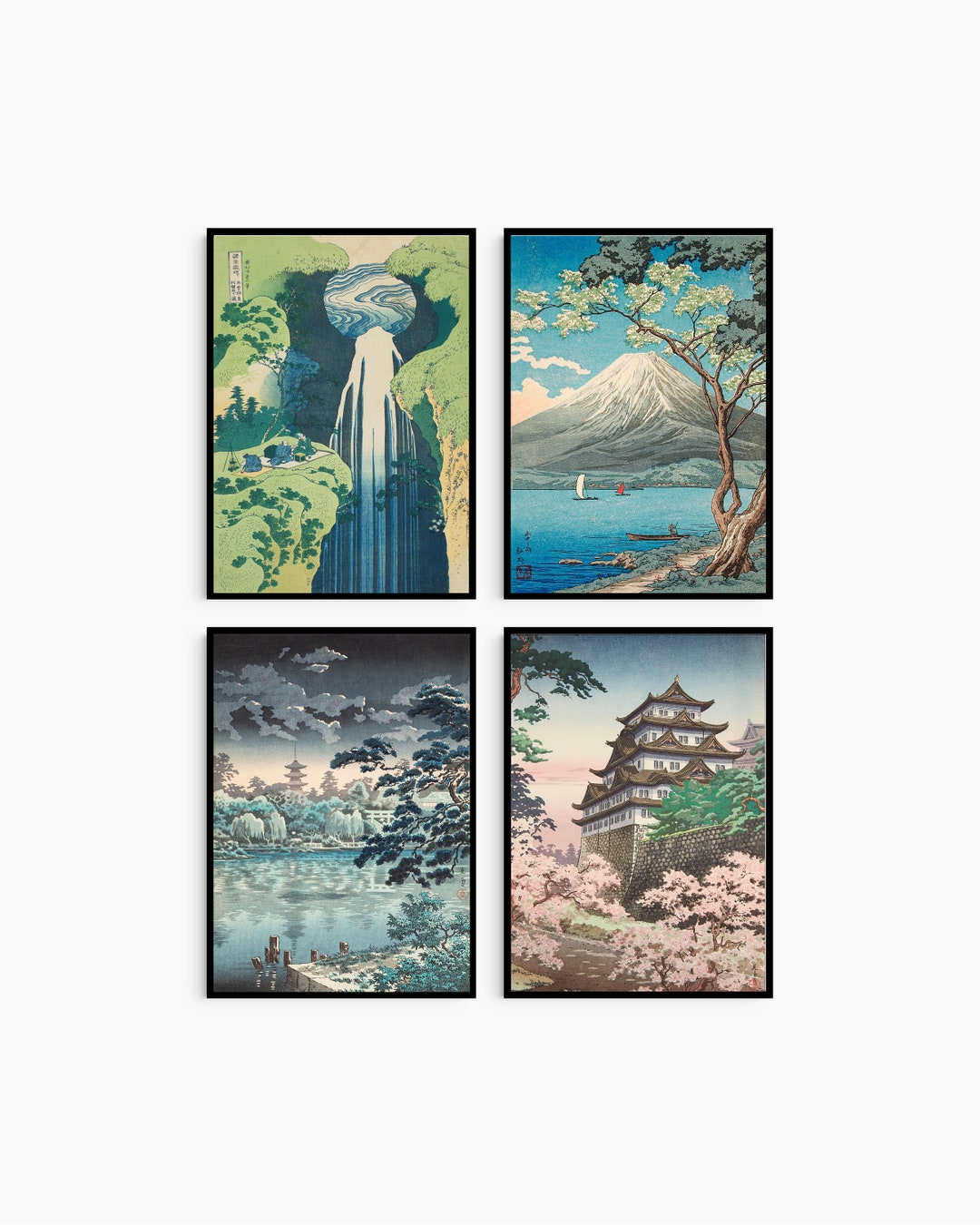 Japanese Vintage Art Set of 4 Ukiyo-e Poster Prints Watercolour ...