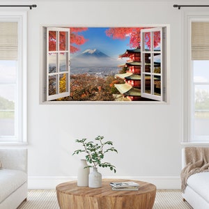 3D Fake Window View Japan Mount Fuji Wall Sticker Mural Art Decal for ...