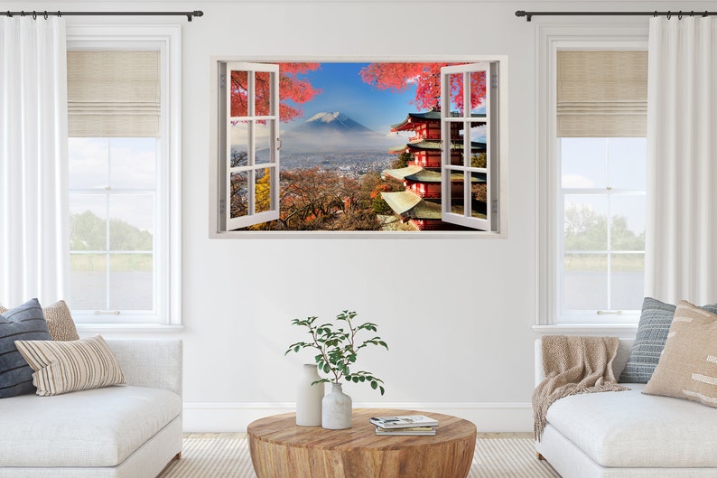 3D Fake Window View Japan Mount Fuji Wall Sticker Mural Art Decal for ...